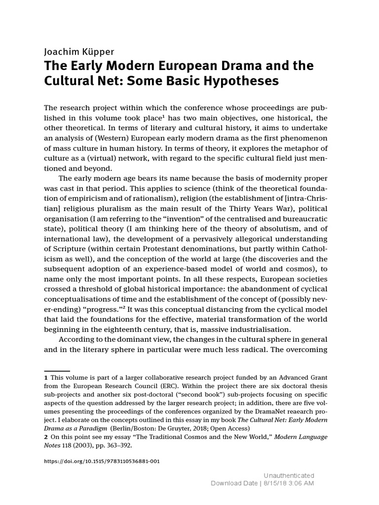 The Early Modern European Drama and The Cultural N PDF | PDF | Theory ...
