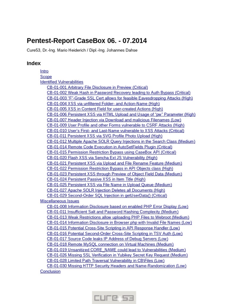 Pentest Report - Casebox 1 | PDF | Password | Java Script