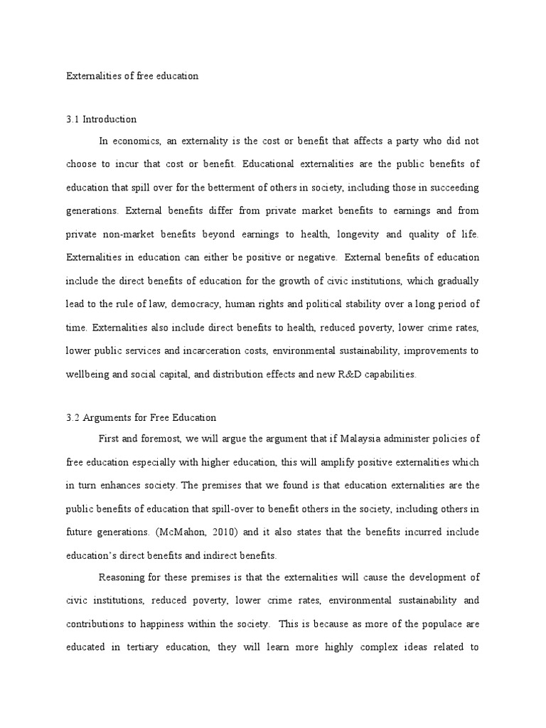Externalities of Free Education | PDF | Externality | Poverty Reduction