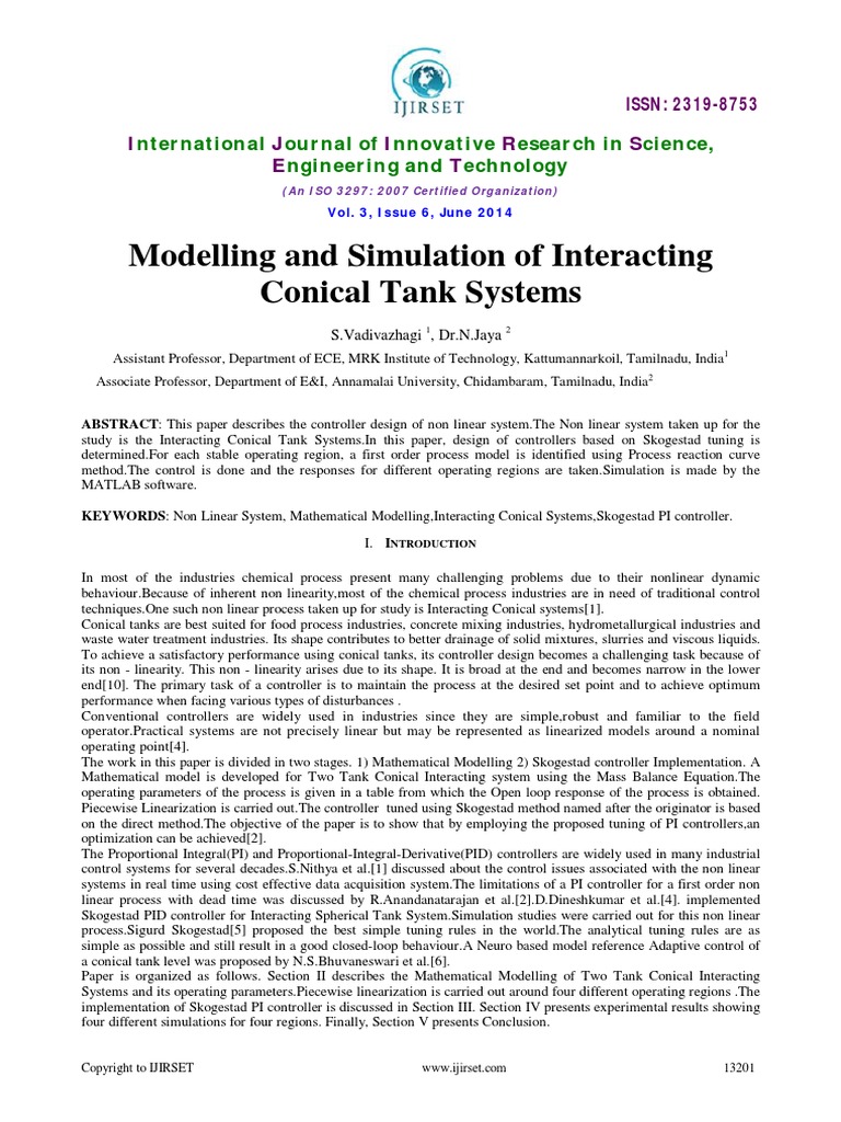 Modelling and Simulation of Interacting Conical Tank Systems | PDF ...