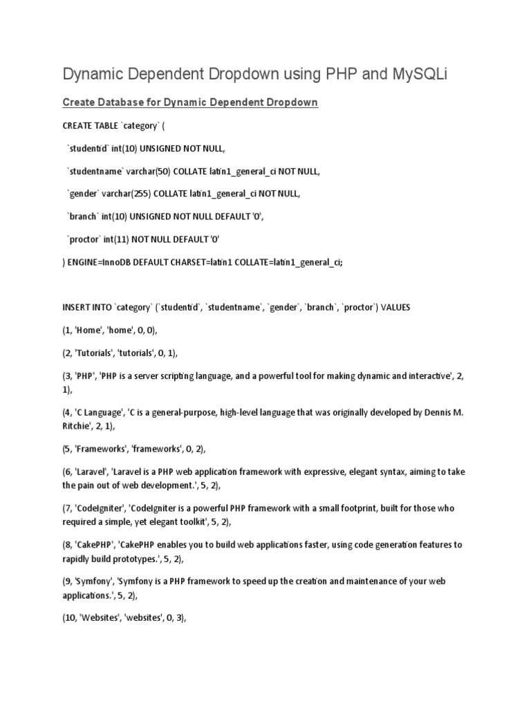 Dynamic Dependent Dropdown Using PHP and MySQLi | PDF | Php | Computer Programming