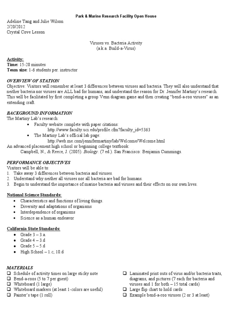 Build A Virus Lesson Plan 2 20 12 | PDF | Bacteria | Virus