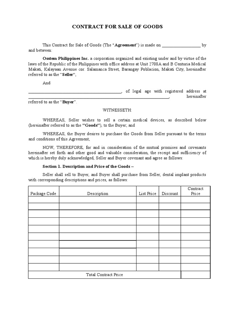 Contract For Sale of Goods | PDF | Cheque | Payments
