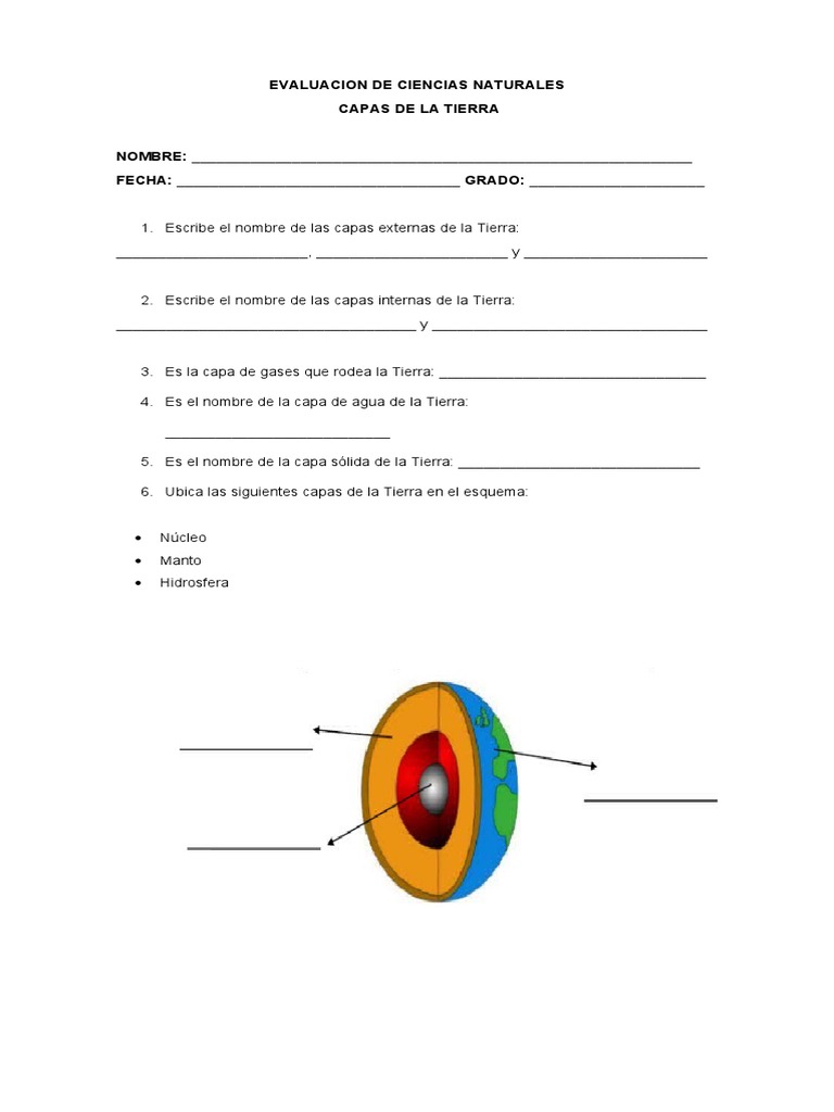 Evaluación sobre las Capas de la Tierra | PDF