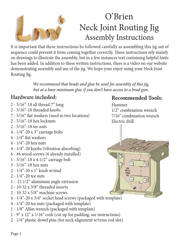 Step-by-Step Instructions for Assembling the O'Brien Neck Joint Routing Jig | PDF | Nut ...