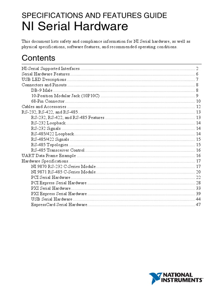 NI Serial Hardware: Specifications and Features Guide | PDF | Digital ...