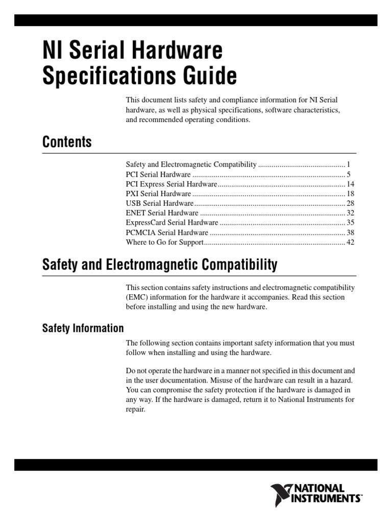 NI Serial Hardware Specifications Guide: Safety Information | PDF ...