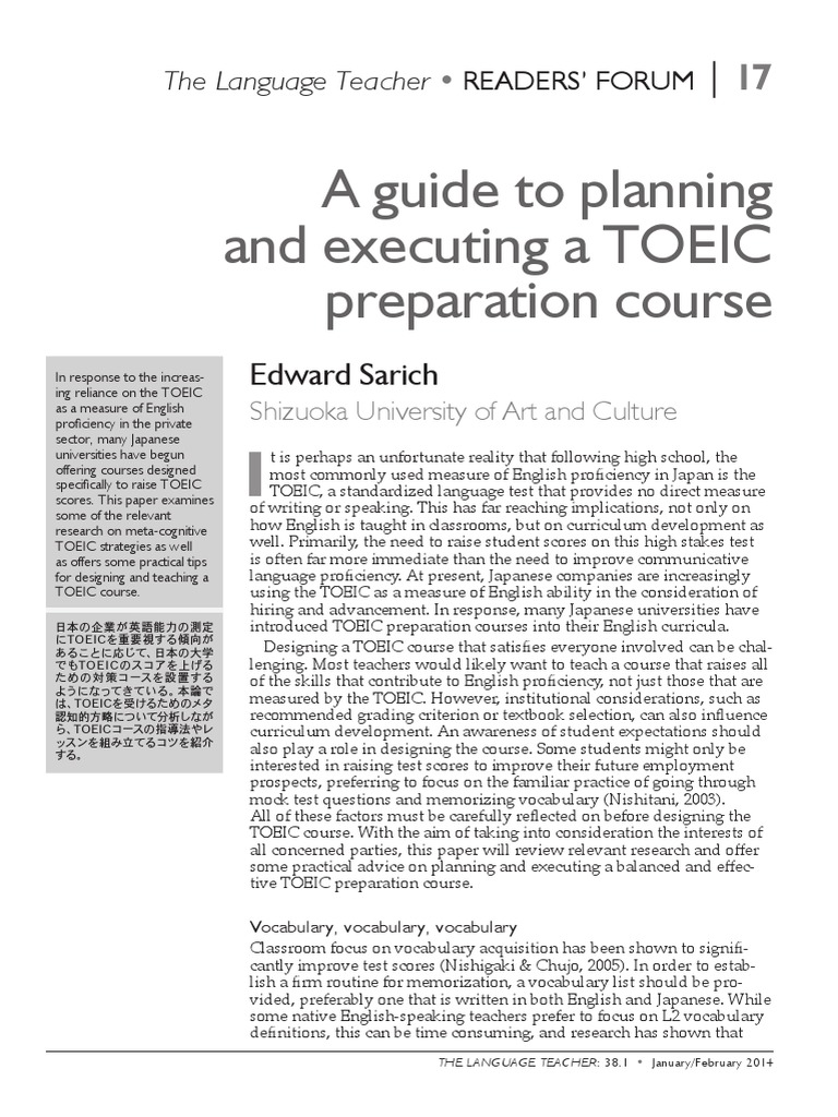 A Guide To Planning and Executing A TOEIC Preparation Course | PDF ...