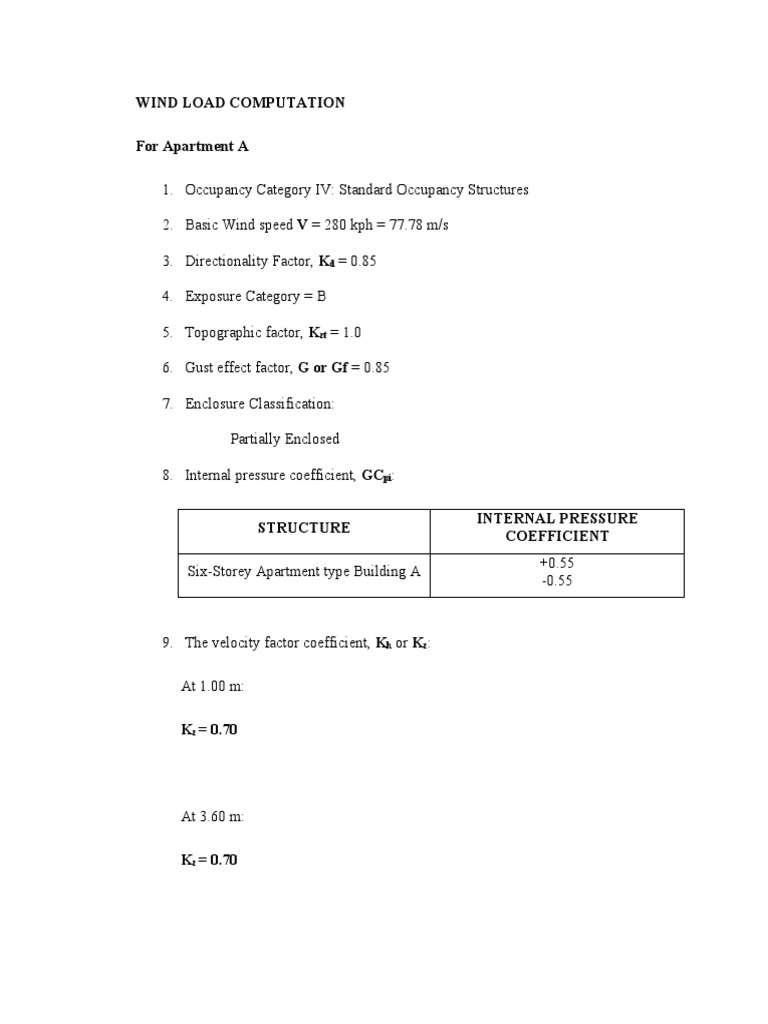 Wind Load Computation For Apartment A | PDF | Fluid Mechanics ...