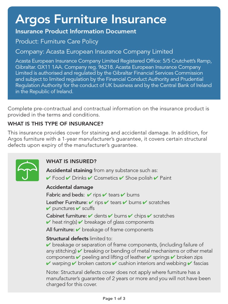 Argos Furniture Care Insurance Guide | PDF | Insurance | Business Law