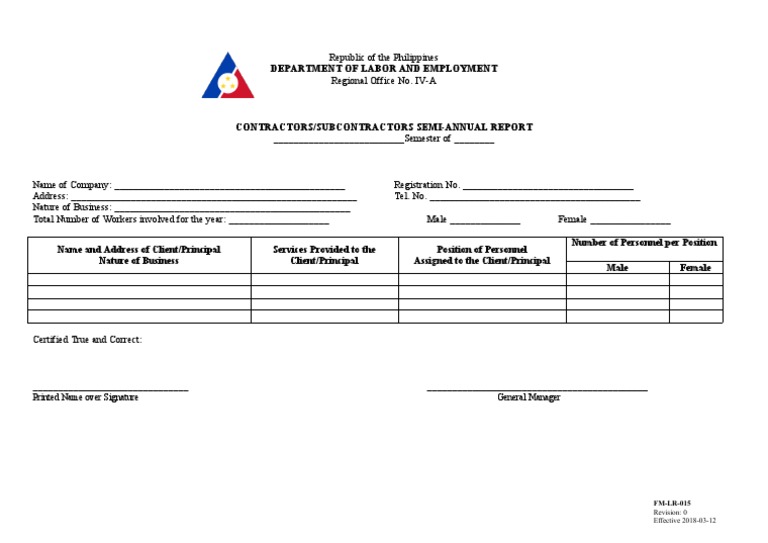 FM-LR-015 - Contractors - SubContractors Semi Annual Report | PDF