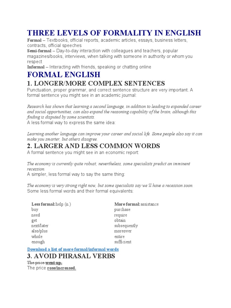 Three Levels of Formality in English | PDF | English Language ...