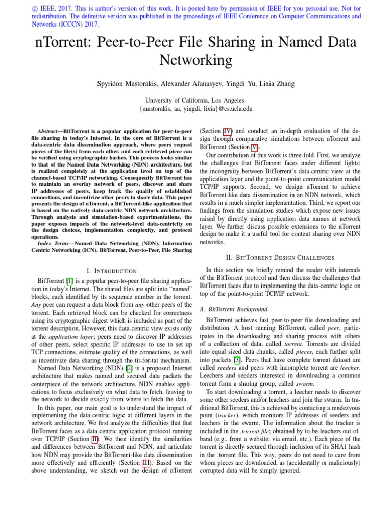 Ntorrent: Peer-To-Peer File Sharing in Named Data Networking | PDF | Peer To Peer ...