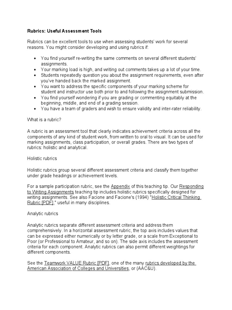 Rubrics: Useful Assessment Tools | Download Free PDF | Rubric (Academic ...
