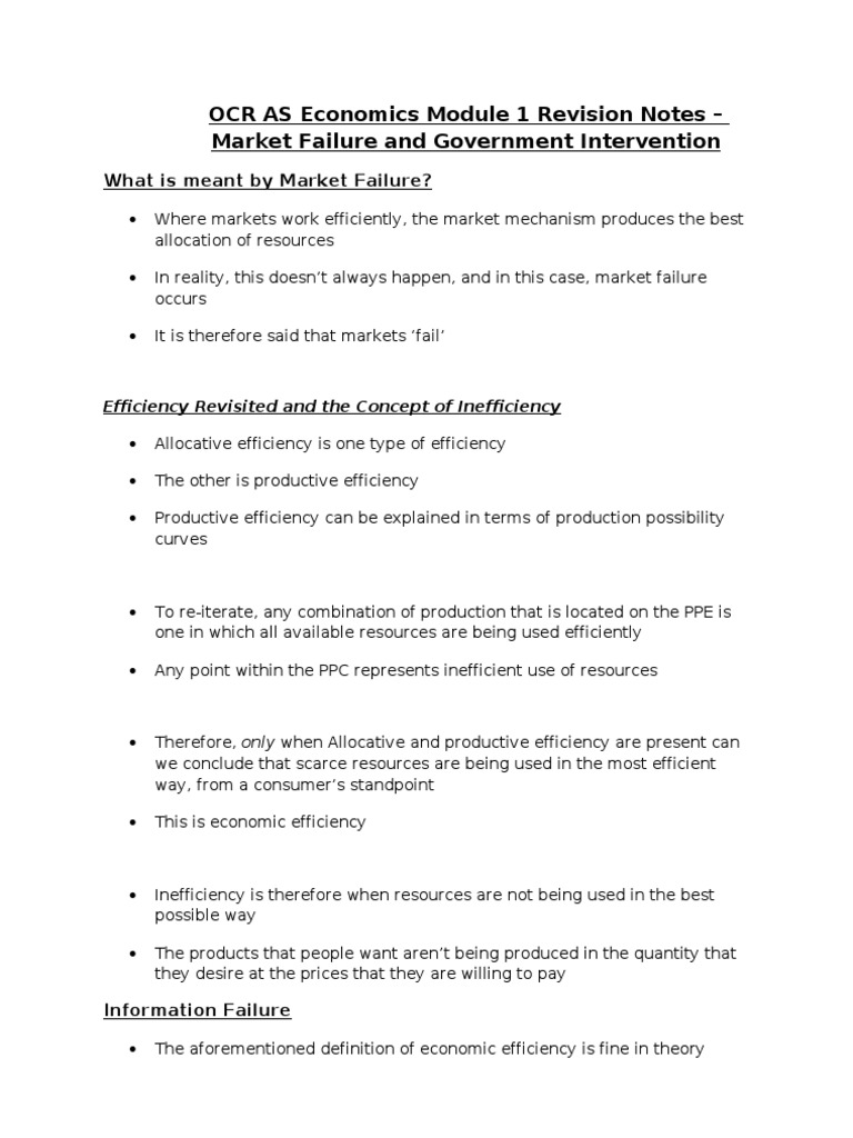 Market Failure and Government Intervention | PDF | Externality | Market ...