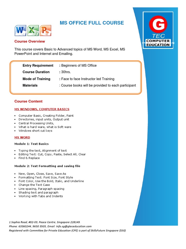 MS OFFICE FULLCOURSE-Syllabus | PDF | Microsoft Excel | Microsoft Word