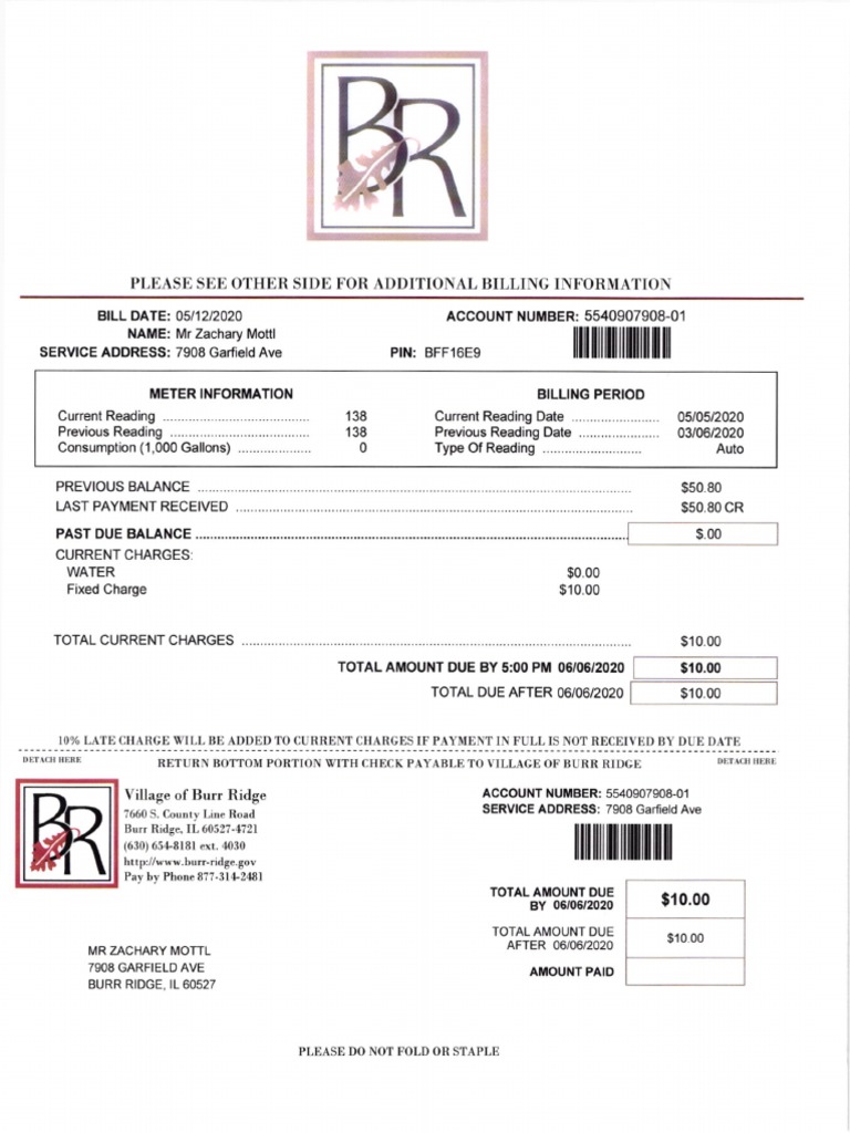 Trustee Zach Mottl's Water Bills | PDF