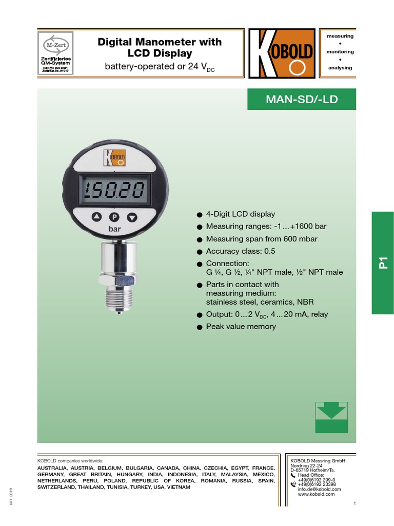 Digital Manometer With LCD Display: Man-Sd/-Ld | PDF | Relay | Power Supply