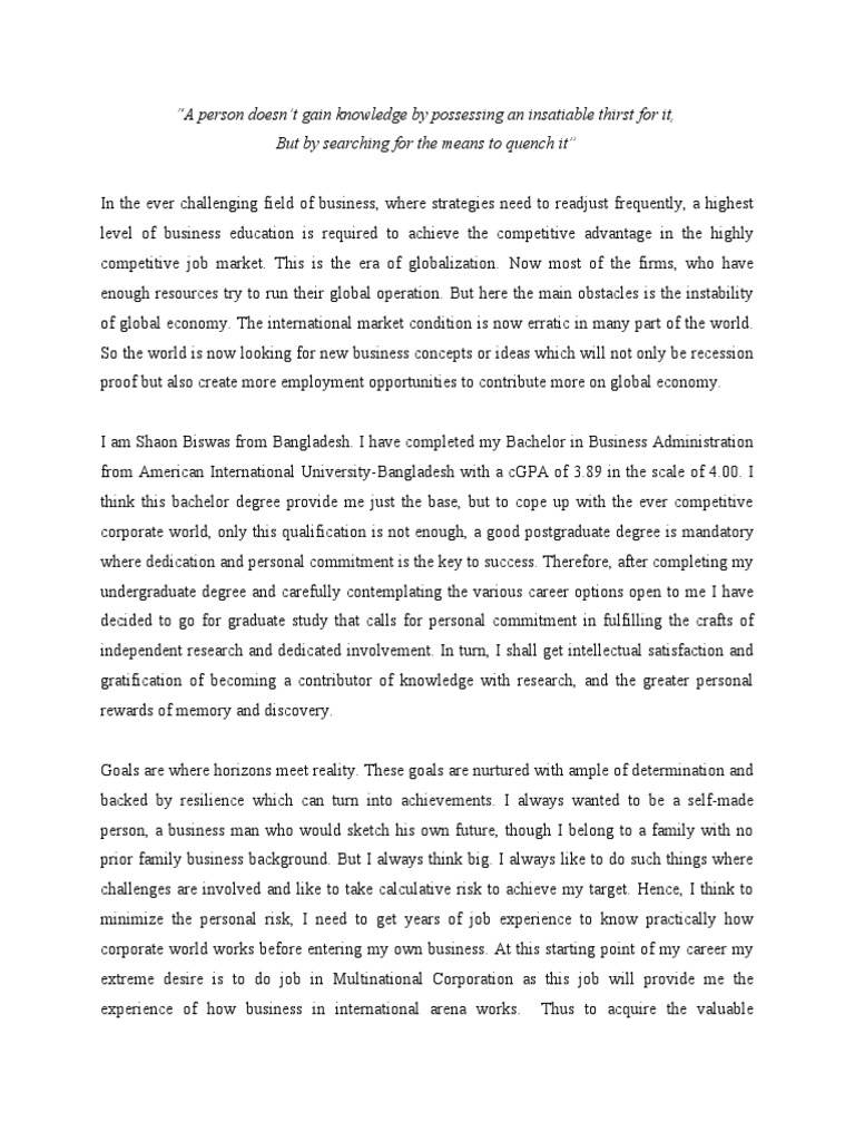 SOP - Sample | Download Free PDF | Academic Degree | Multinational ...