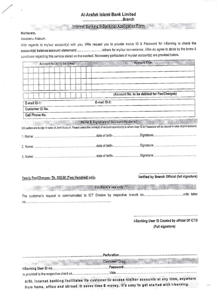 I-Banking Application Form | PDF