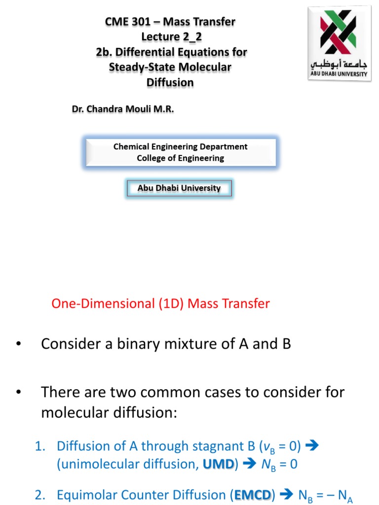 CME 301 - Mass Transfer Lecture 2 - 2 2b. Differential Equations For ...