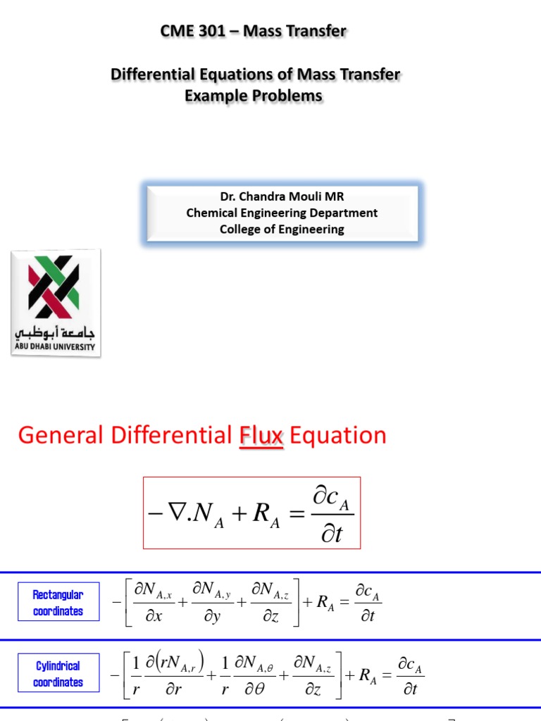 CME 301 - Mass Transfer Differential Equations of Mass Transfer Example ...