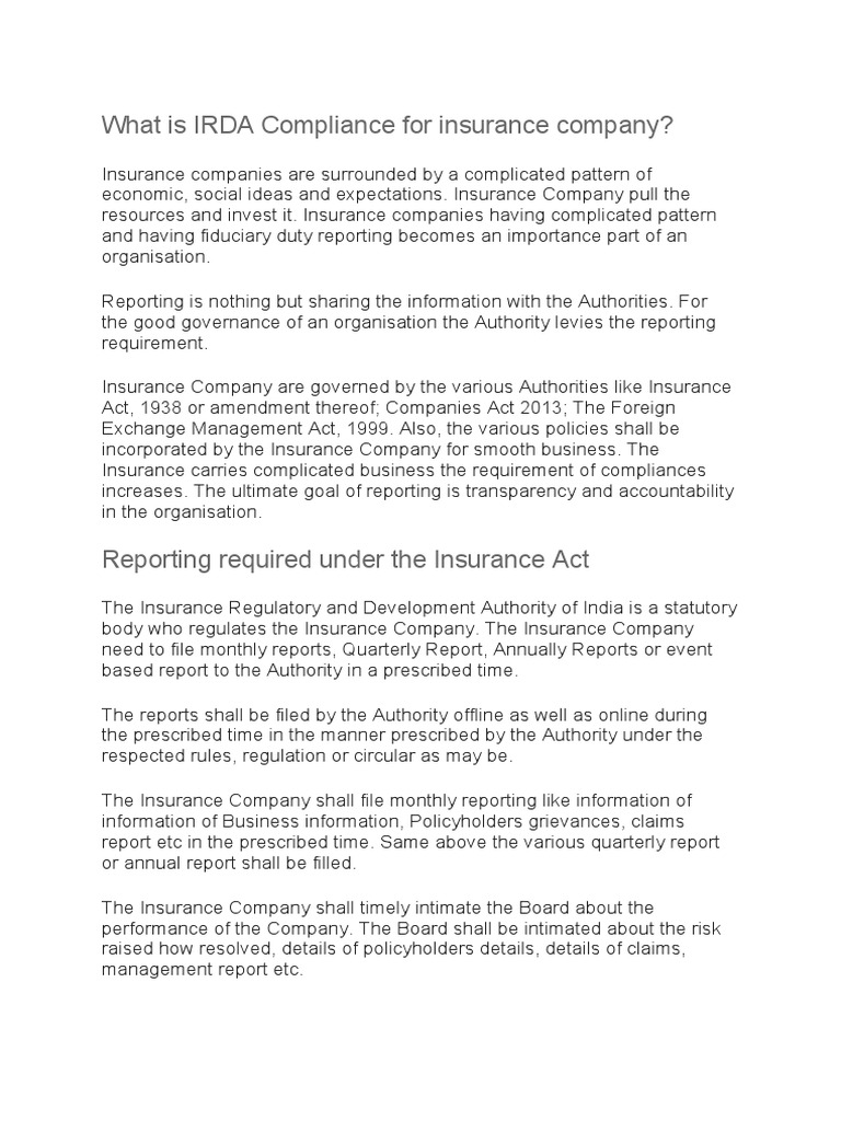 Insurance Company Compliances | PDF | Regulatory Compliance | Insurance
