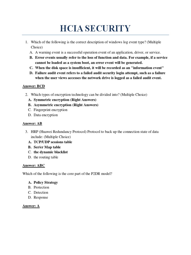 HCIA Security Exam Questions and Answers | PDF | Virtual Private ...