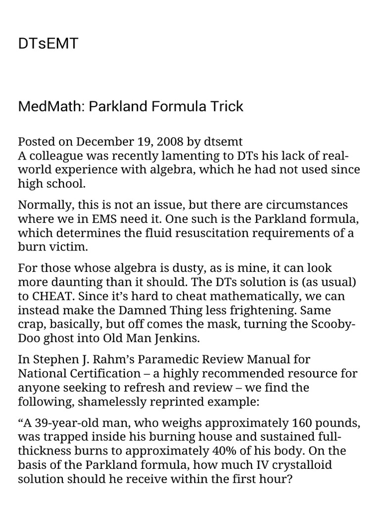 MedMath - Parkland Formula Trick - DTsEMT | PDF | Variable (Mathematics ...