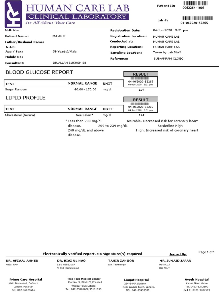 Blood Glucose Report: Result | PDF | Health Sciences | Diseases And ...