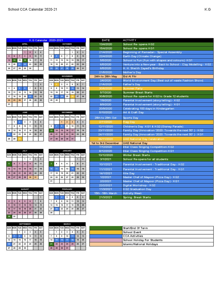 School CCA Calendar 2020-21-KG | PDF | Observances | Holidays