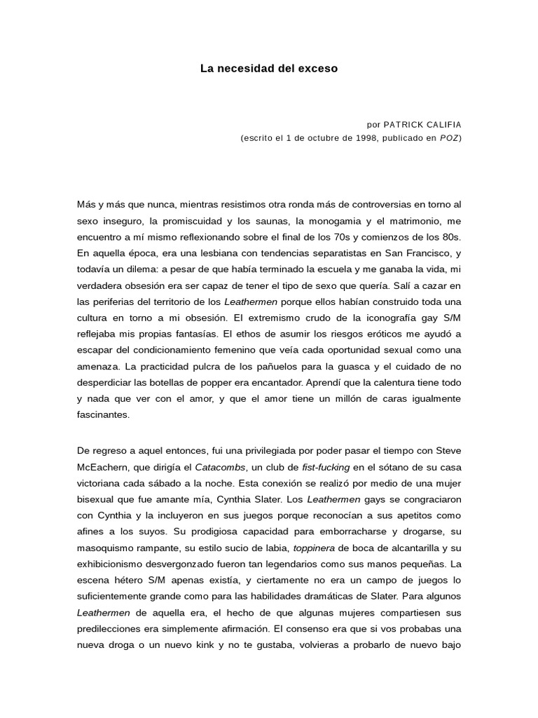 La Necesidad Del Exceso Patrick Califia | PDF | VIH / SIDA | Homosexualidad