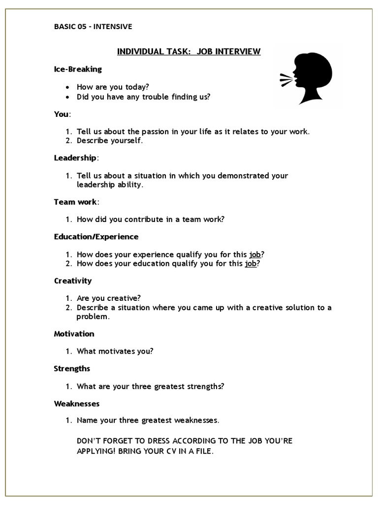 Basic 05 - Intensive Individual Task: Job Interview: Ice-Breaking | PDF