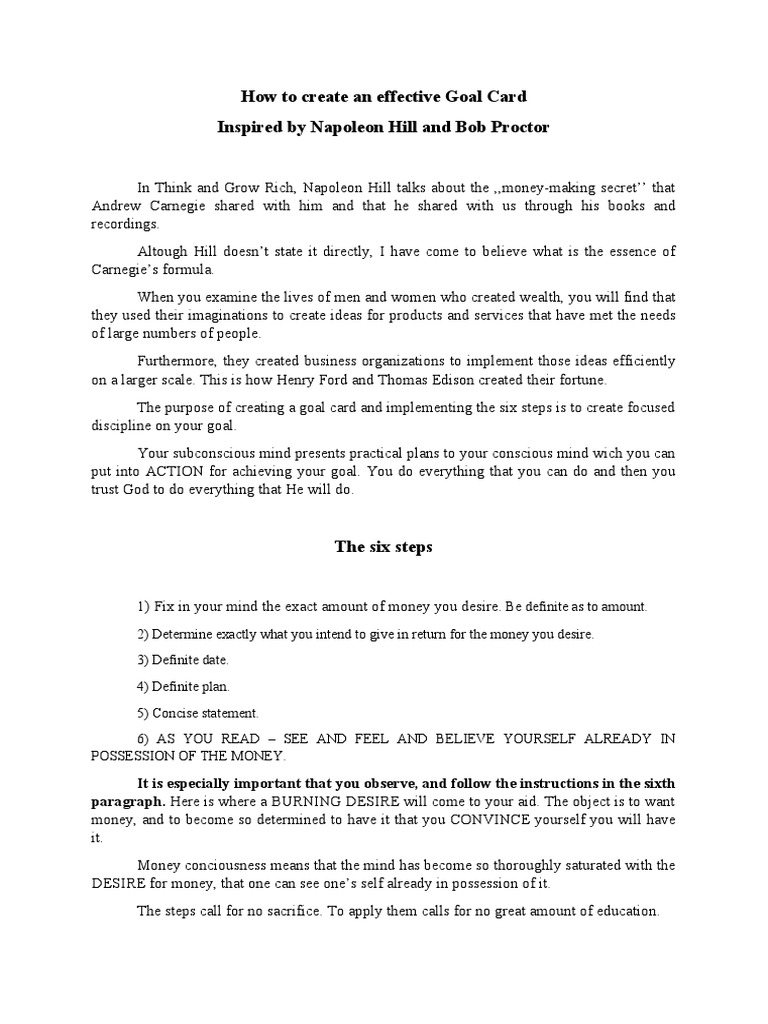How To Create An Effective Goal Card Inspired by Napoleon Hill and Bob ...