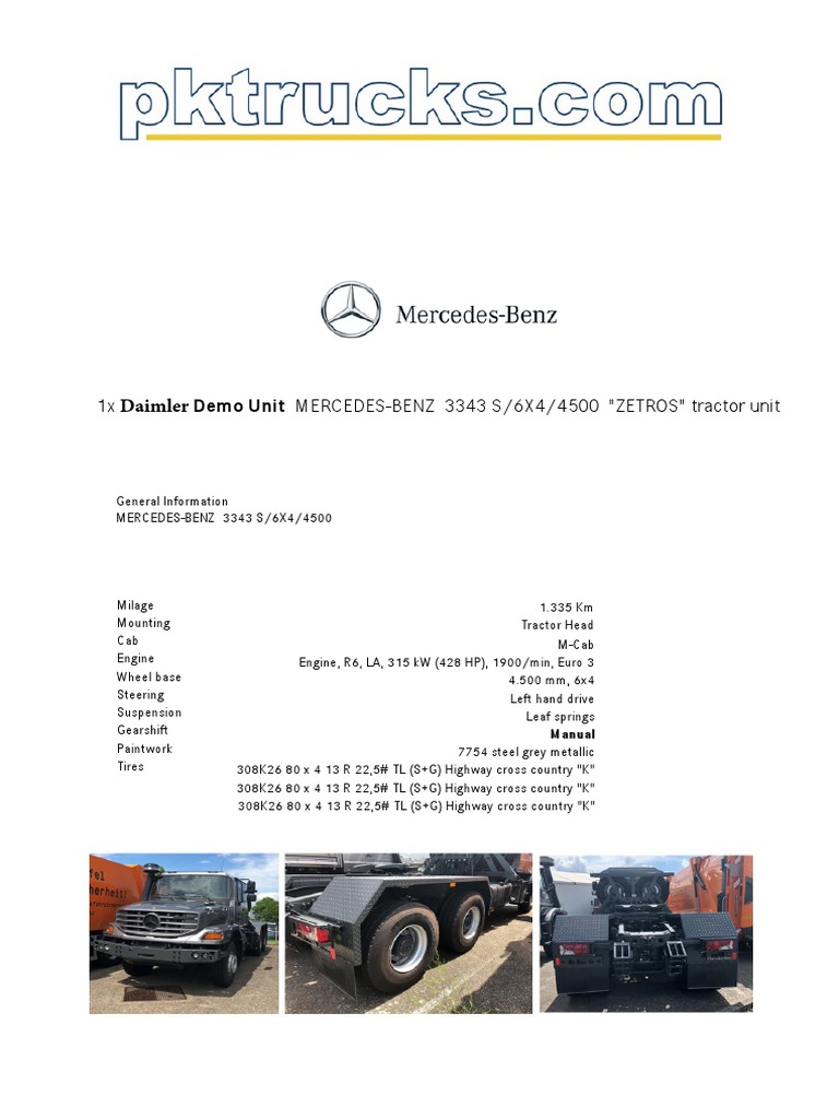 Daimler Demo Unit MERCEDES-BENZ 3343 S/6X4/4500 "ZETROS" Tractor Unit ...