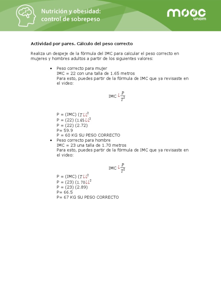 Calculo de Peso Correcto | PDF | Finanzas y dinero | Métodos y ...