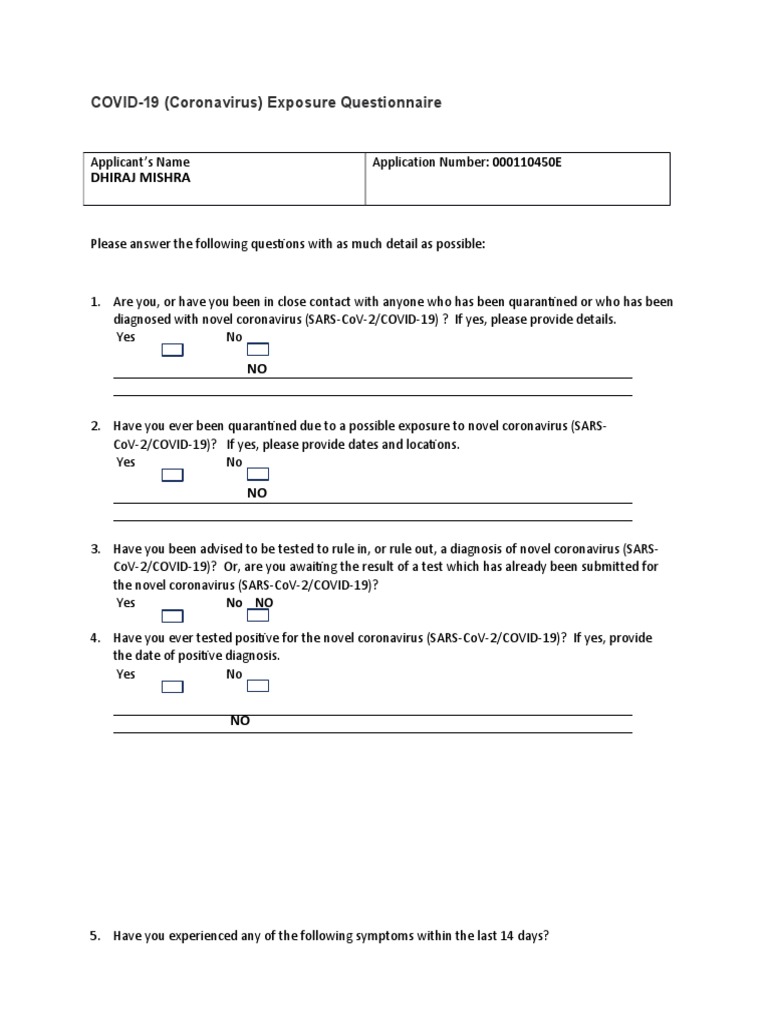 COVID-19 Questionnaire - UPDATED March 19 2020 | PDF | Health Sciences ...