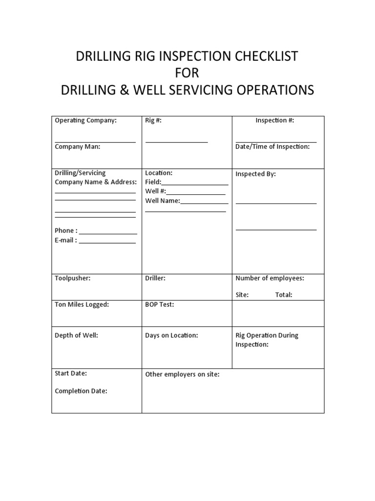 Drilling Rig Inspection Checklist | PDF | Personal Protective Equipment ...