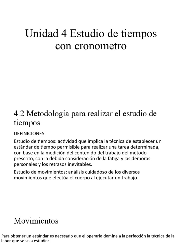 Unidad 4 Estudio De Tiempos Con Cronometro Pdf Reloj Hora