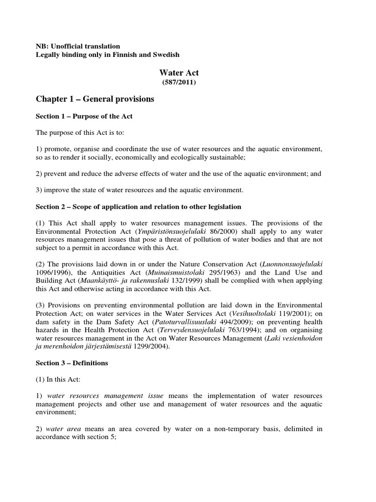 Finland Water Act Overview | PDF | Water Resources | Water