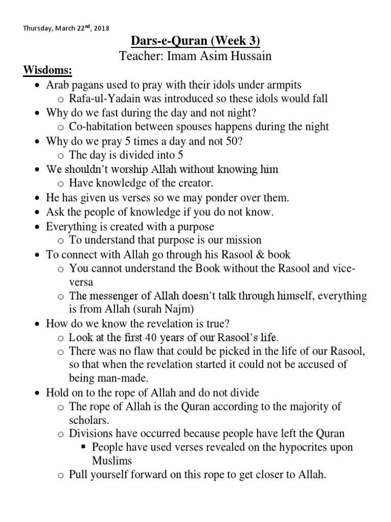 Imam Asim Hussain teaches virtues of Quran memorization and correct understanding | PDF ...