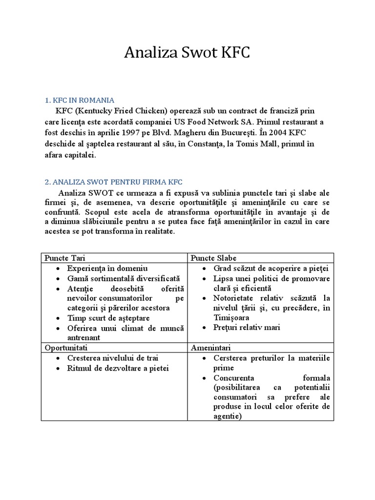 Analiza Swot KFC | PDF