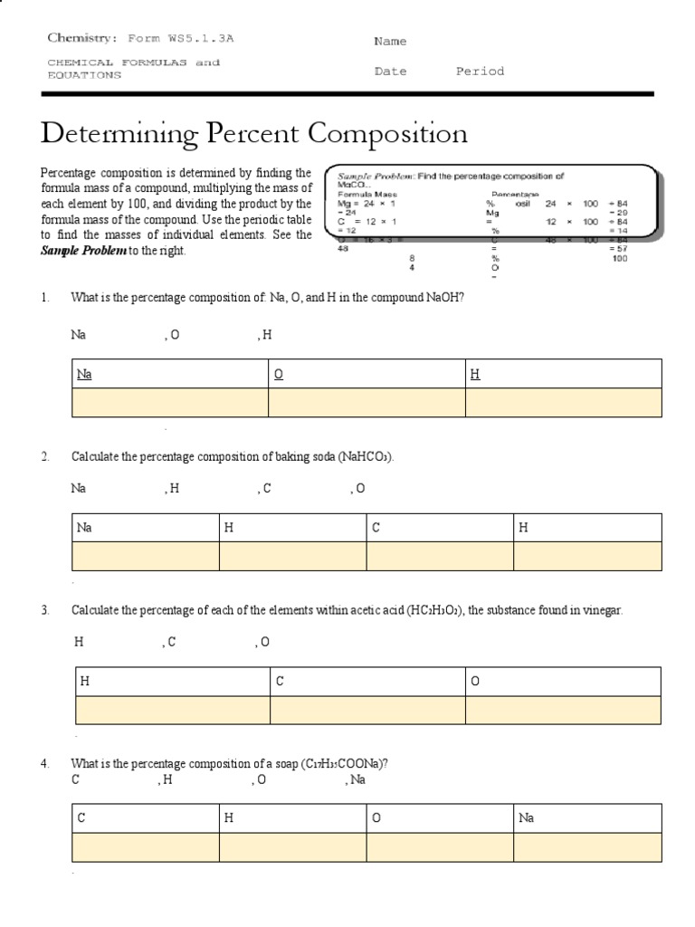 Determining Percent Composition: Sample Problem | PDF