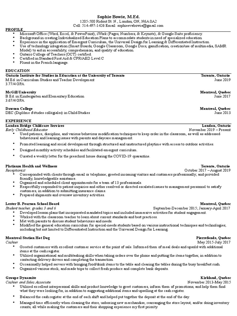 Sophie Bowie - Resume | PDF | Differentiated Instruction | Teachers