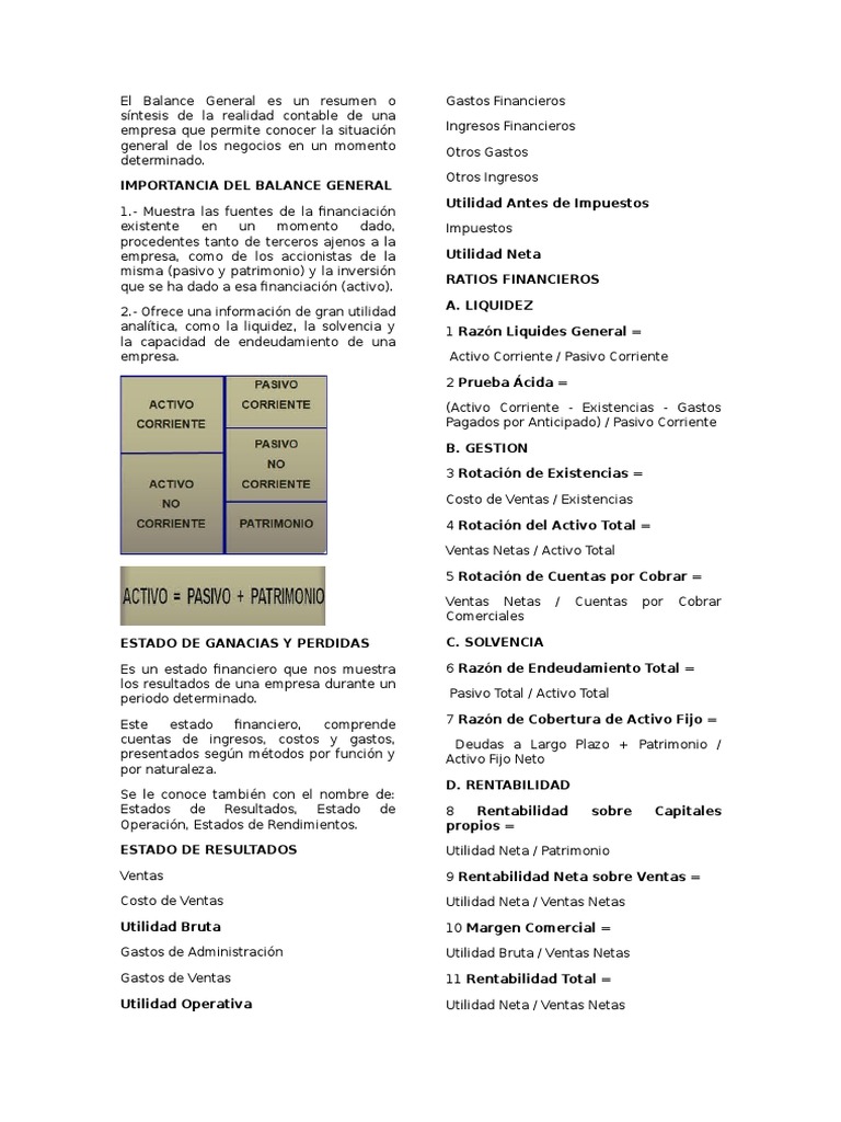 Fórmulas Clave en Contabilidad Financiera | PDF | Rentabilidad sobre ...