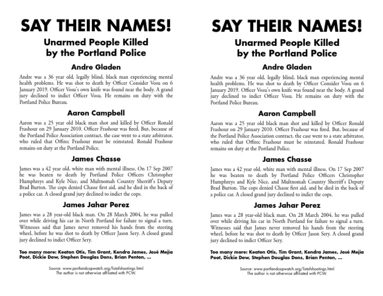 Say Their Names PDX Flyer | PDF | Portland | Law Enforcement