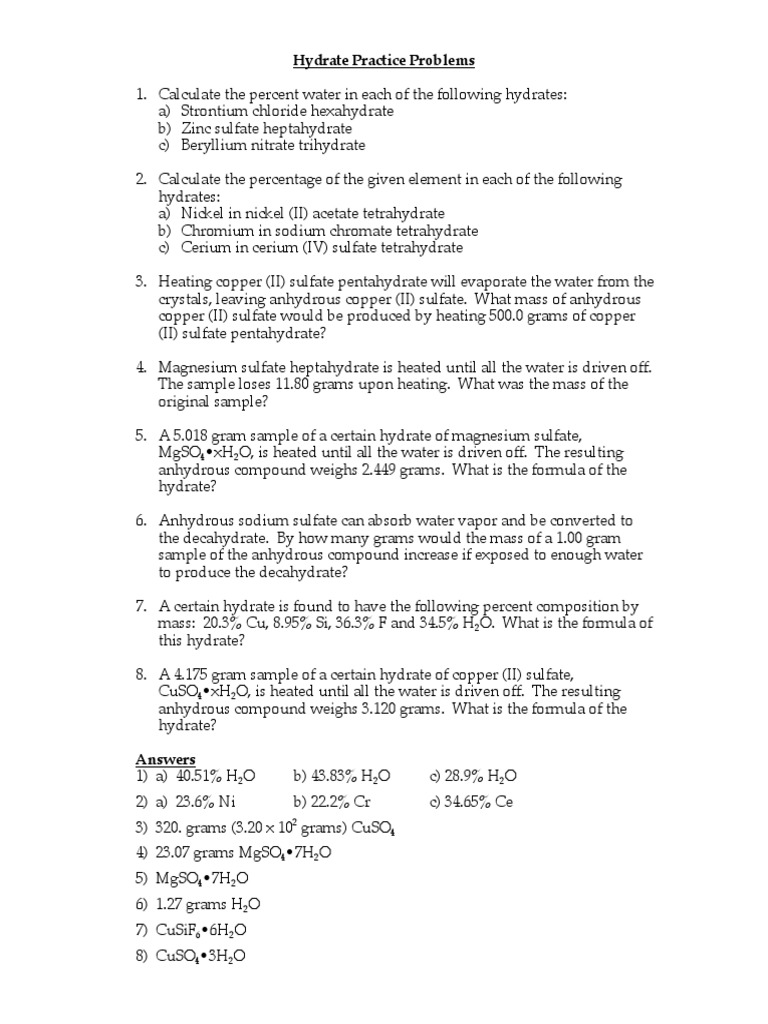 Hydrate Practice Problems | PDF