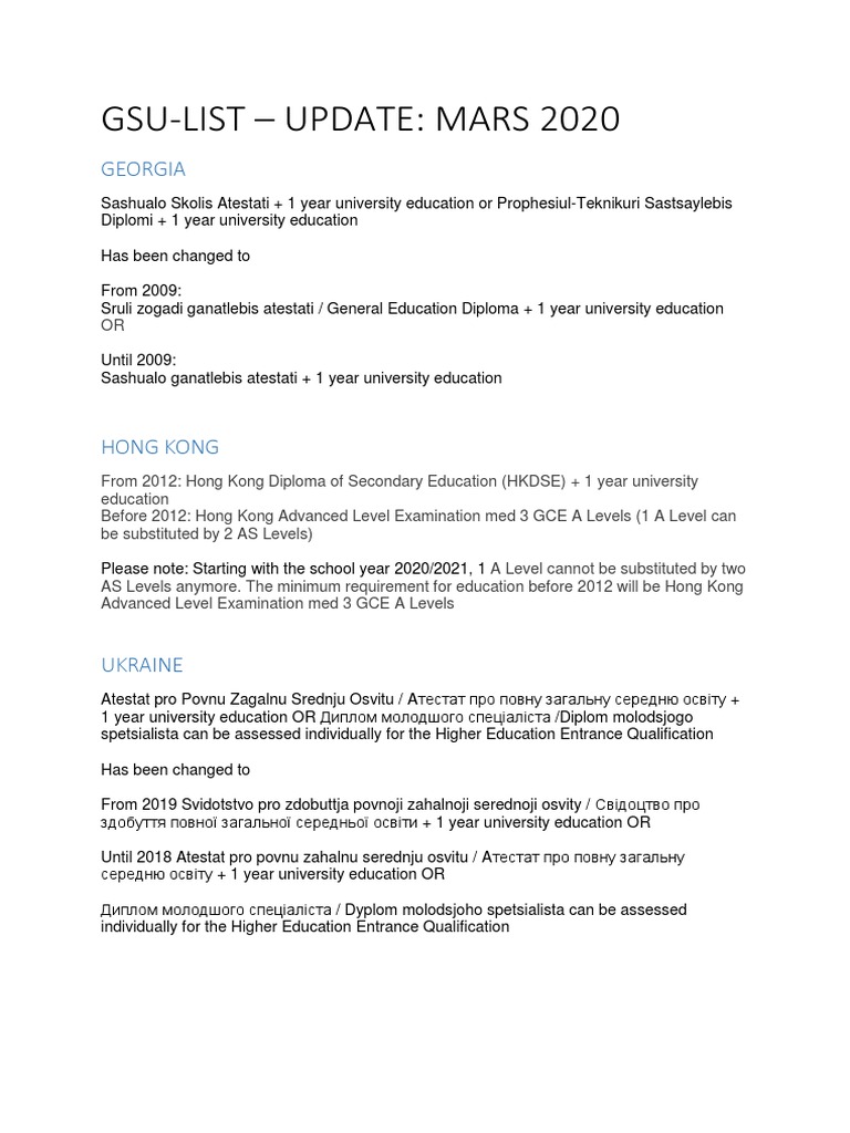 Gsu-List - Update: Mars 2020: Georgia | PDF