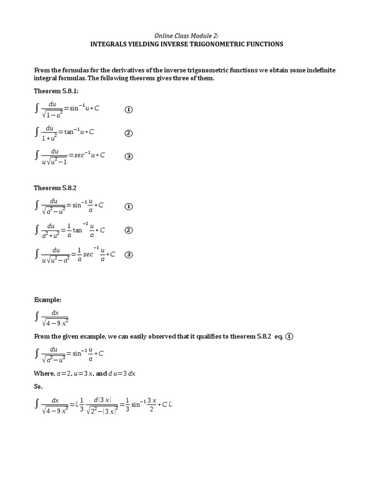 Integrals of Inverse Trigonometric Functions | PDF | Integral ...