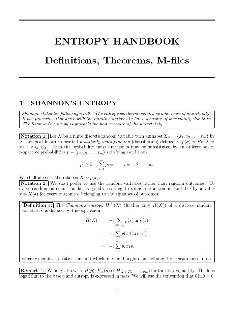 Entropy Handbook Definitions, Theorems, M-Files | PDF | Random Variable ...